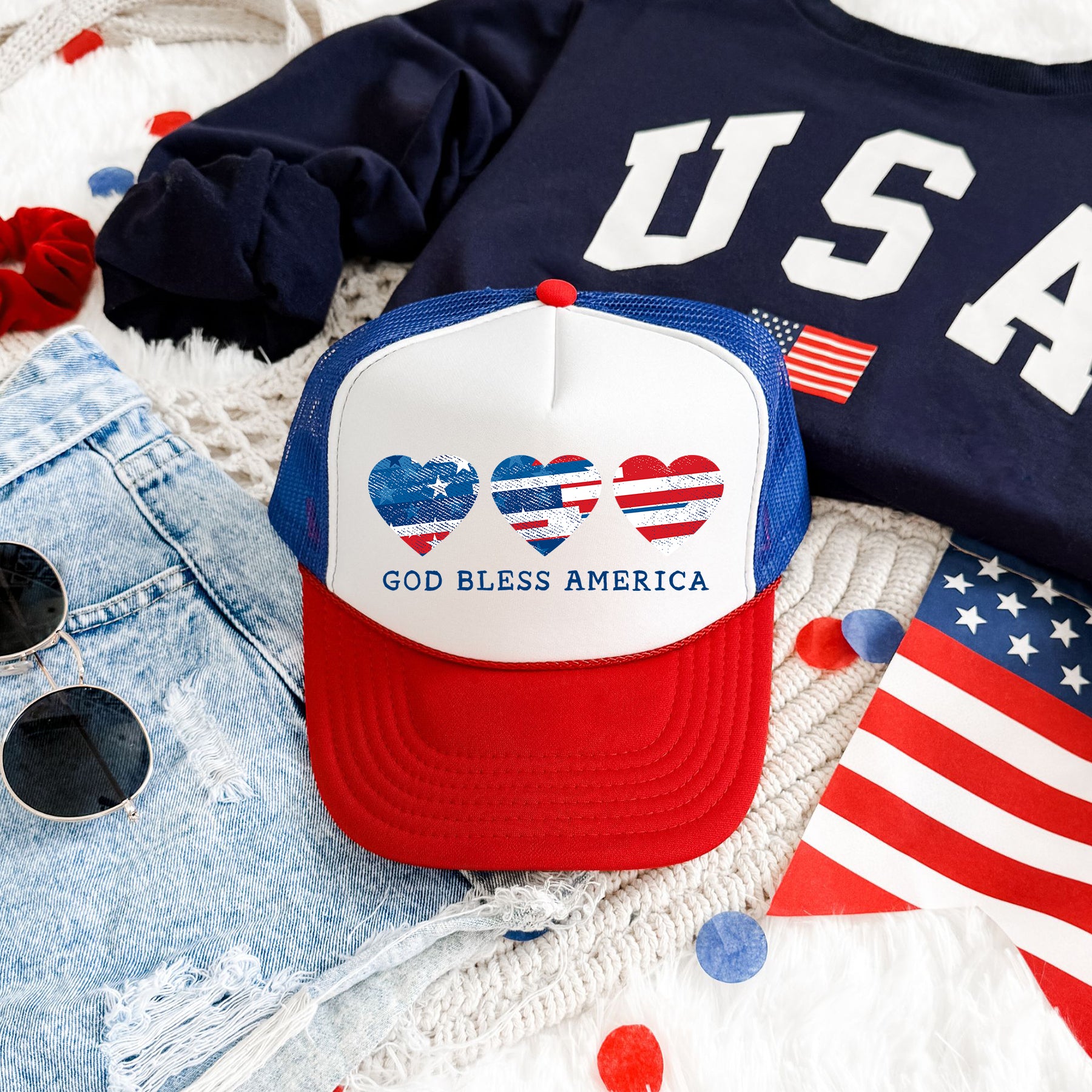 Patriotic Snapback Trucker Hat | God Bless America