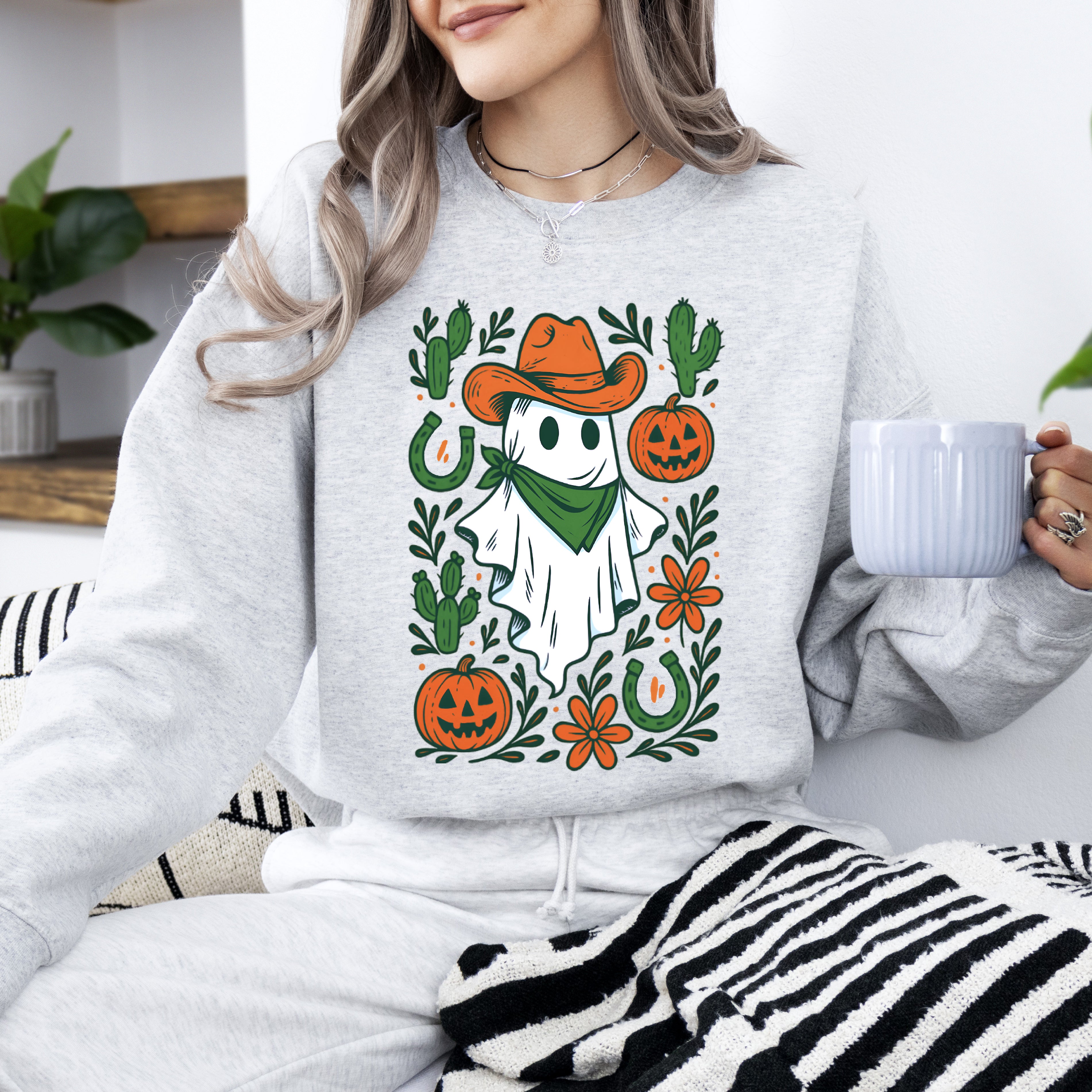 Pink Neon Ghost Sweatshirt Western Halloween Brand Name