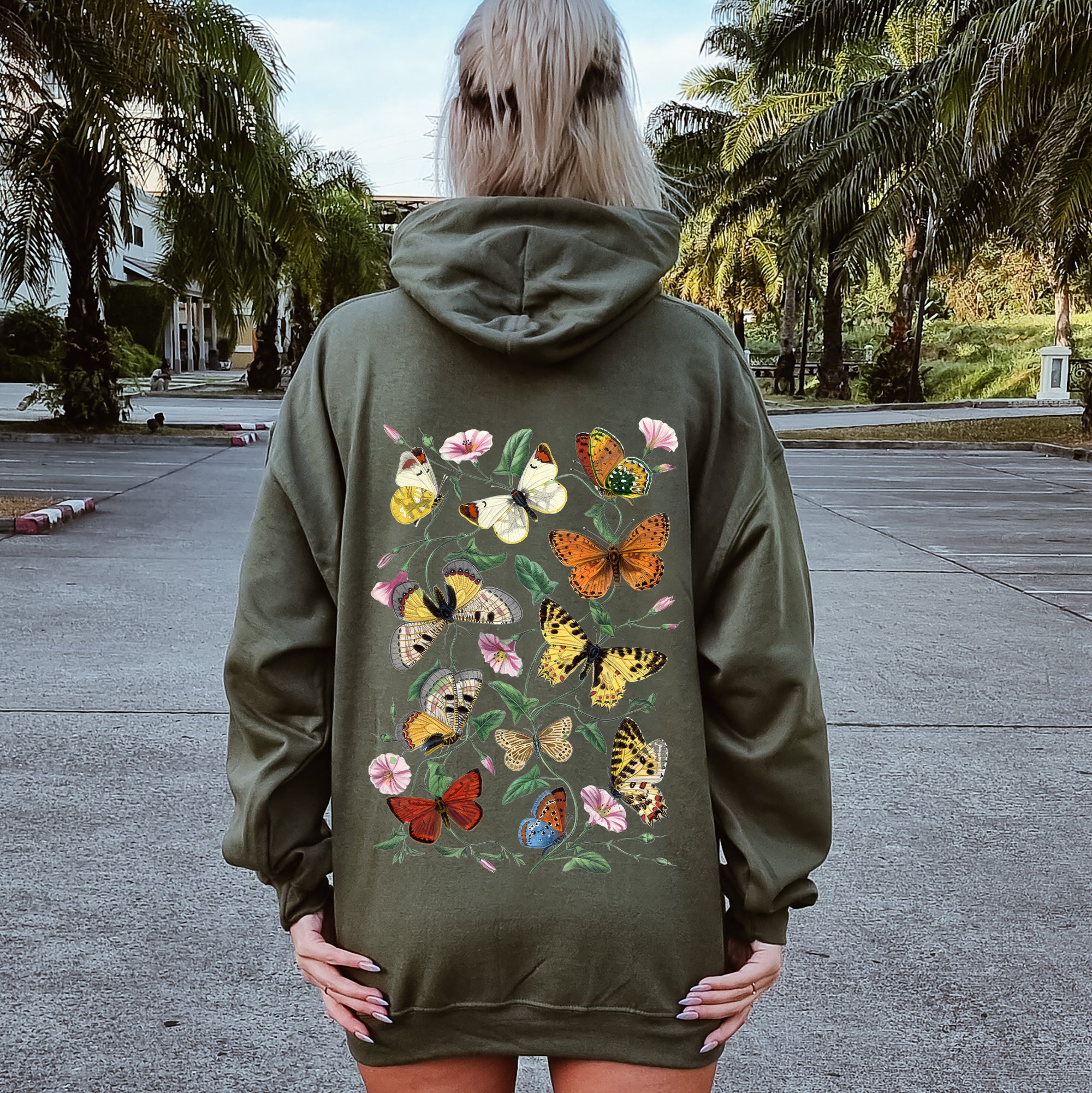 Butterfly Garden Hoodie | Vibrant Floral Print Sweatshirt | Refinery ...