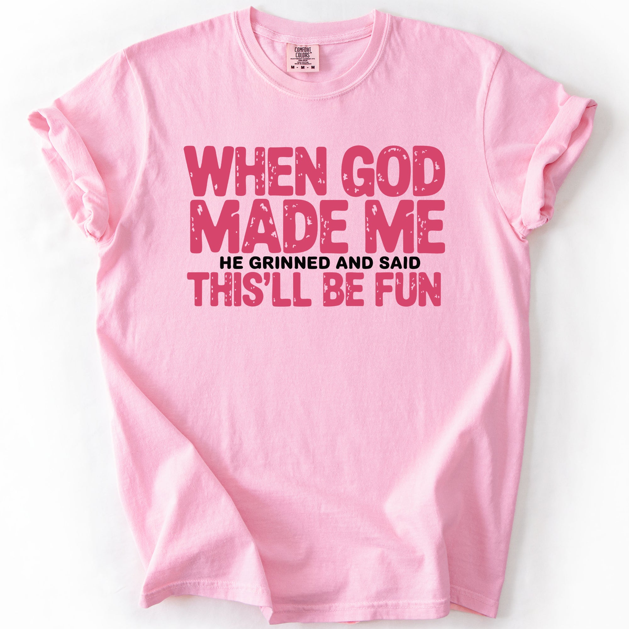 Gospel T Shirt When God Made Me Grinned Tee | Comfort Colors