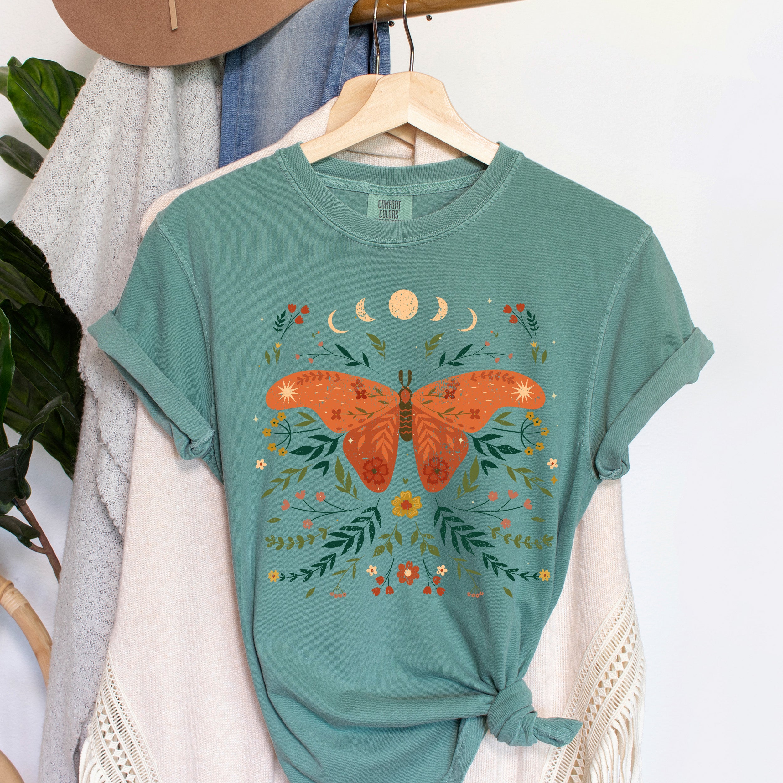 Moth Moon Phases And Ferns Celestial Comfort Colors Tshirt | Refinery ...